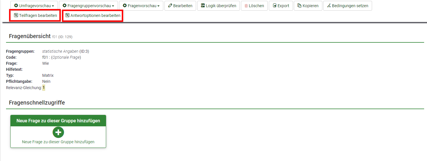 Fragetyp: Matrix - LimeSurvey Manual